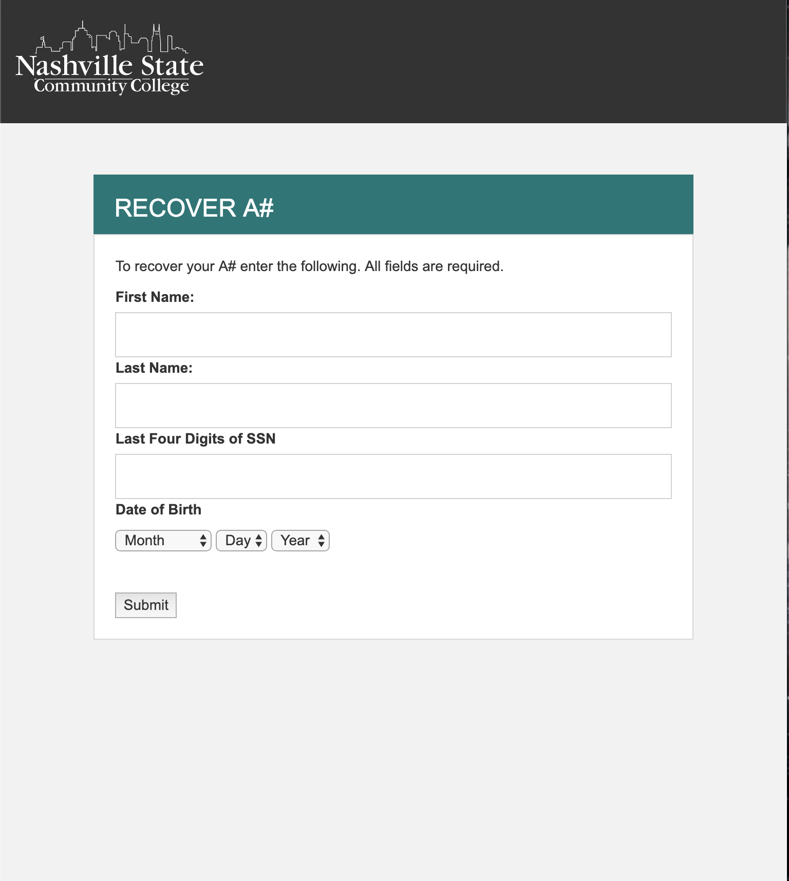 Lookup “A” number – Service Desk | Nashville State Community College