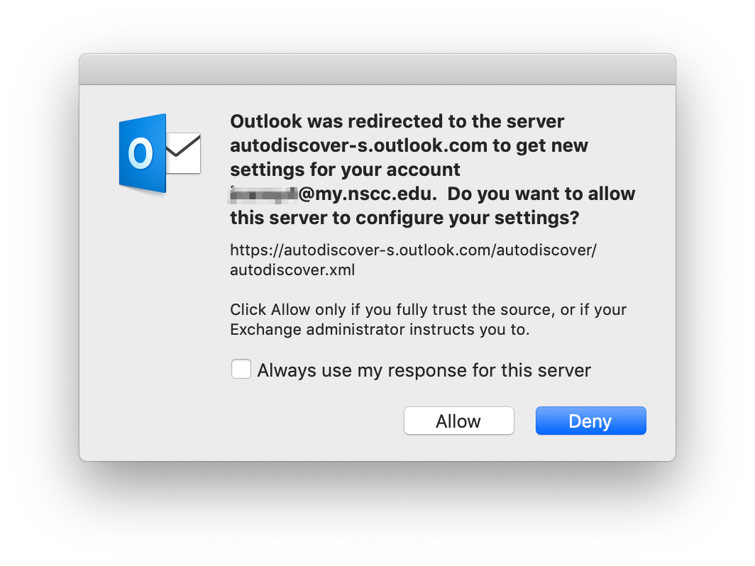 Outlook (Mac) Setup – Service Desk | Nashville State Community College